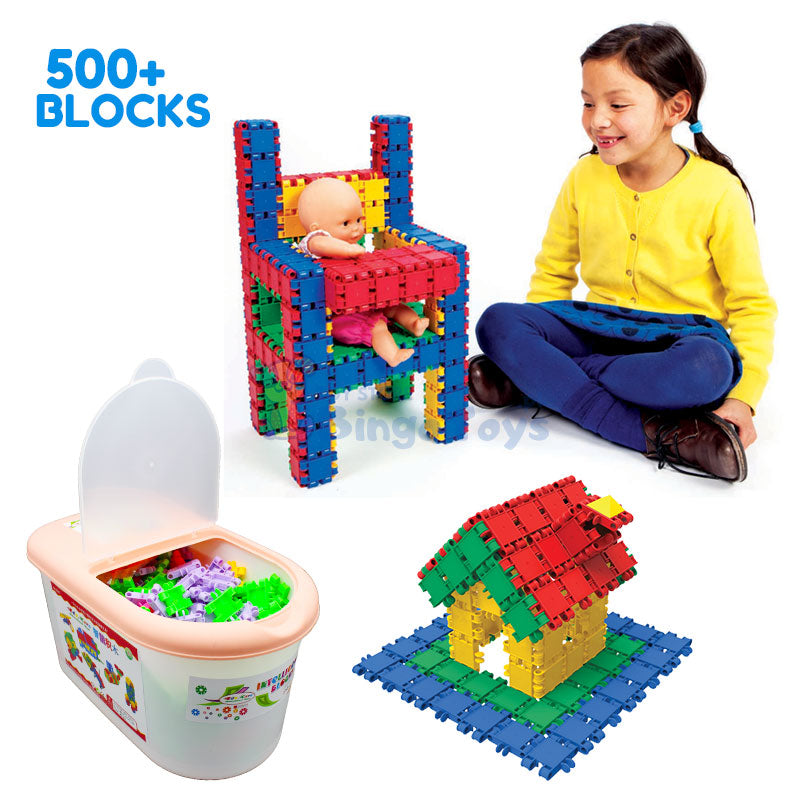 Bucket of 500+ Pcs Building Blocks – Bingo Toys